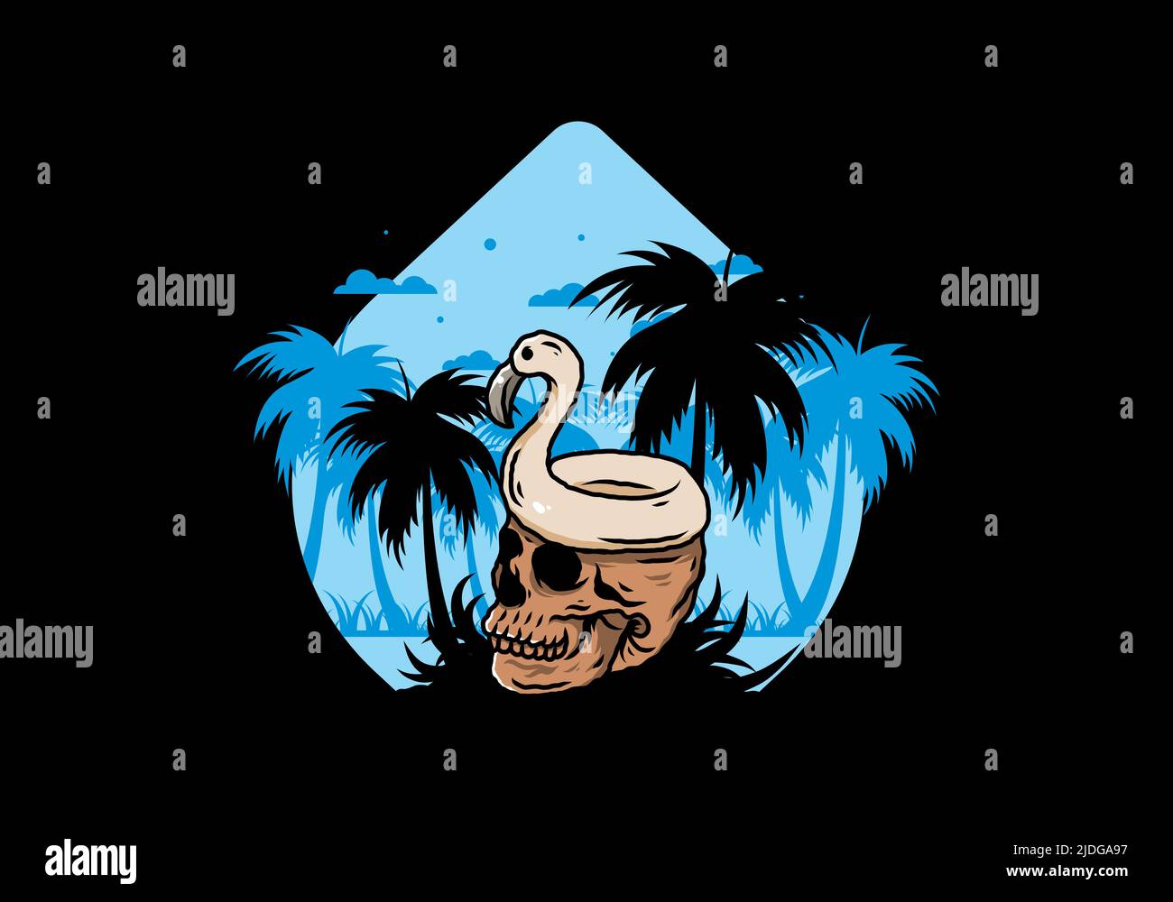 Illustration design of a Flamingo lifebuoy is on top of the skull Stock ...