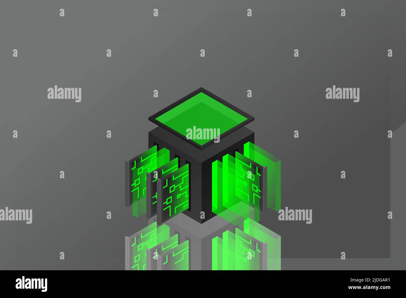 Data center isometric icon, database and cloud data storage concept, PCB slot, server room ...