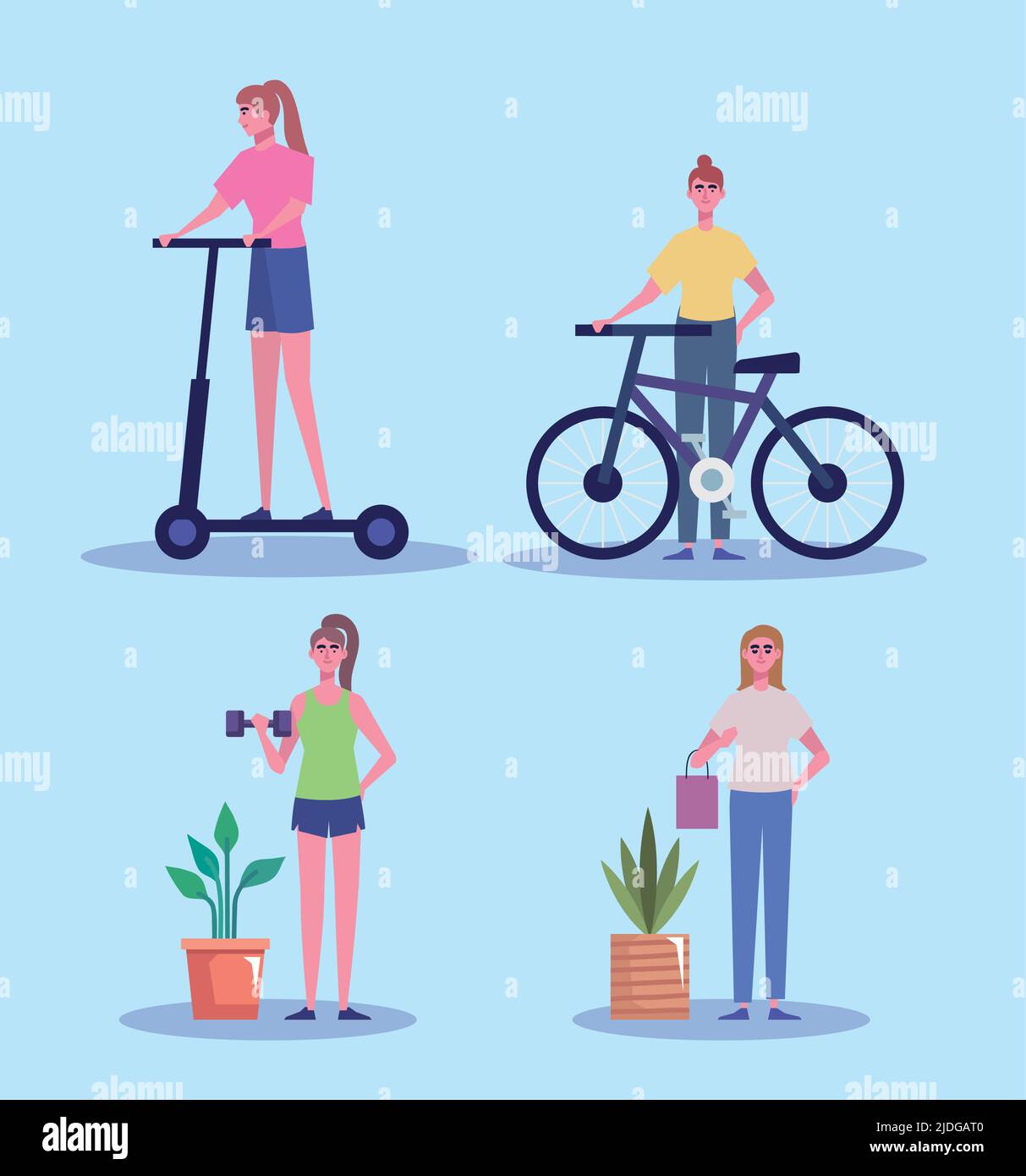 four women practicing activities Stock Vector Image & Art - Alamy
