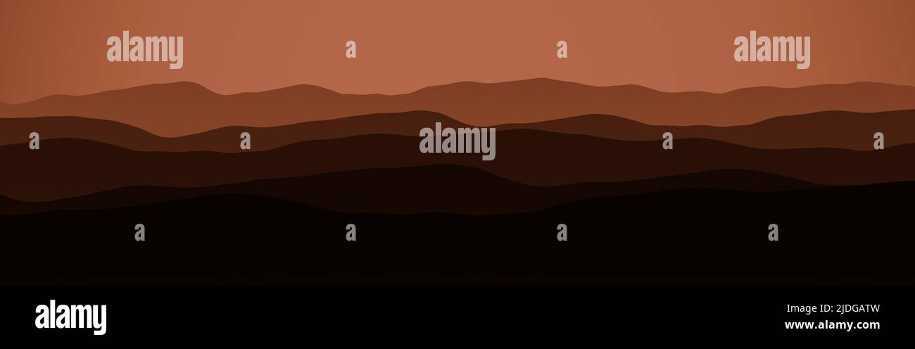 amazing red mountains ridges in the dark time digitally drawn ...