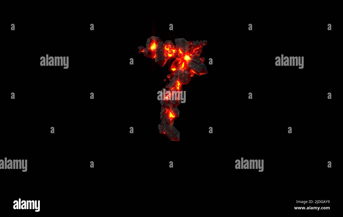 number 7 made of very hot burning rocks on black, isolated - object 3D ...