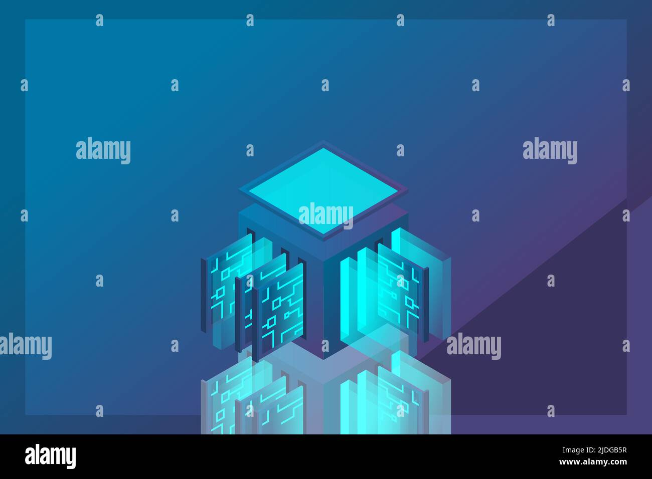 Data center isometric icon, database and cloud data storage concept, PCB slot, server room ...
