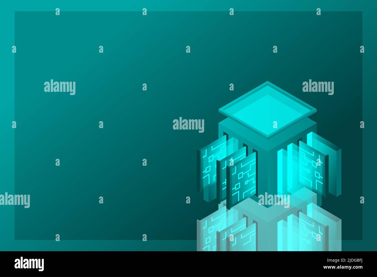 Data center isometric icon, database and cloud data storage concept, PCB slot, server room ...