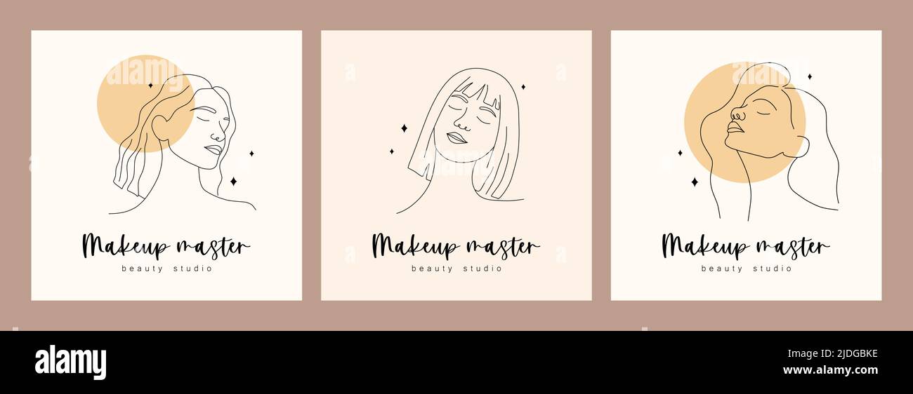 Set of logos design for makeup artist or master. Abstract woman faces ...