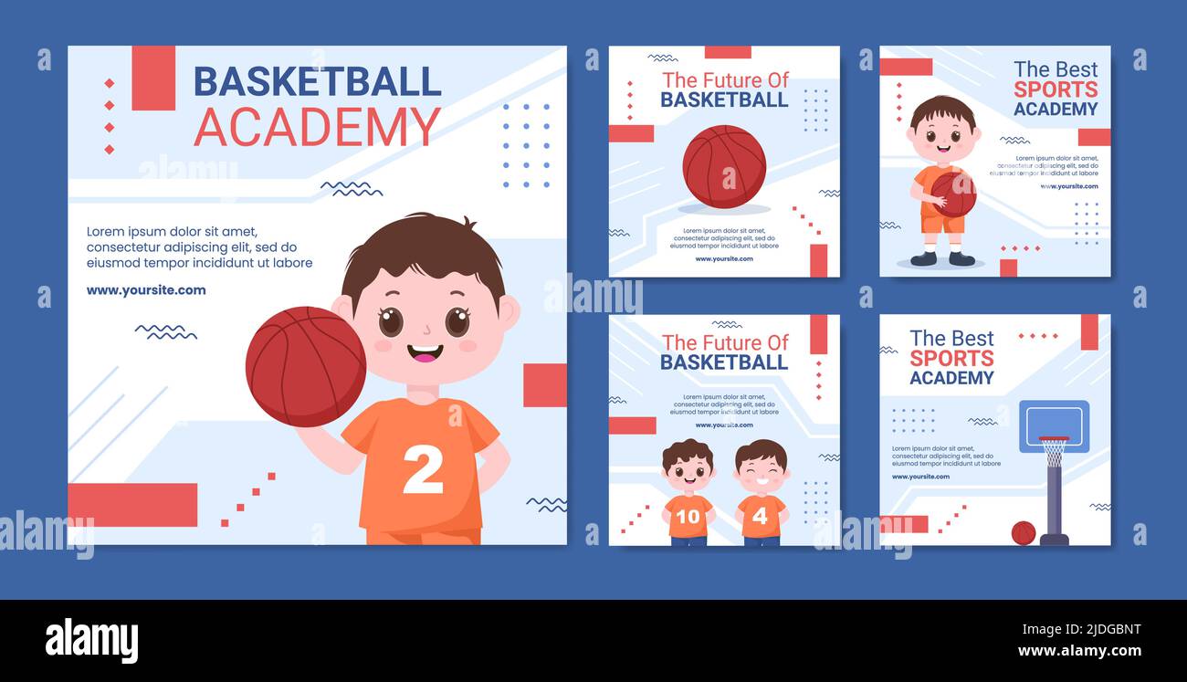 Basketball Academy Kids Social Media Post Template Cartoon Background ...