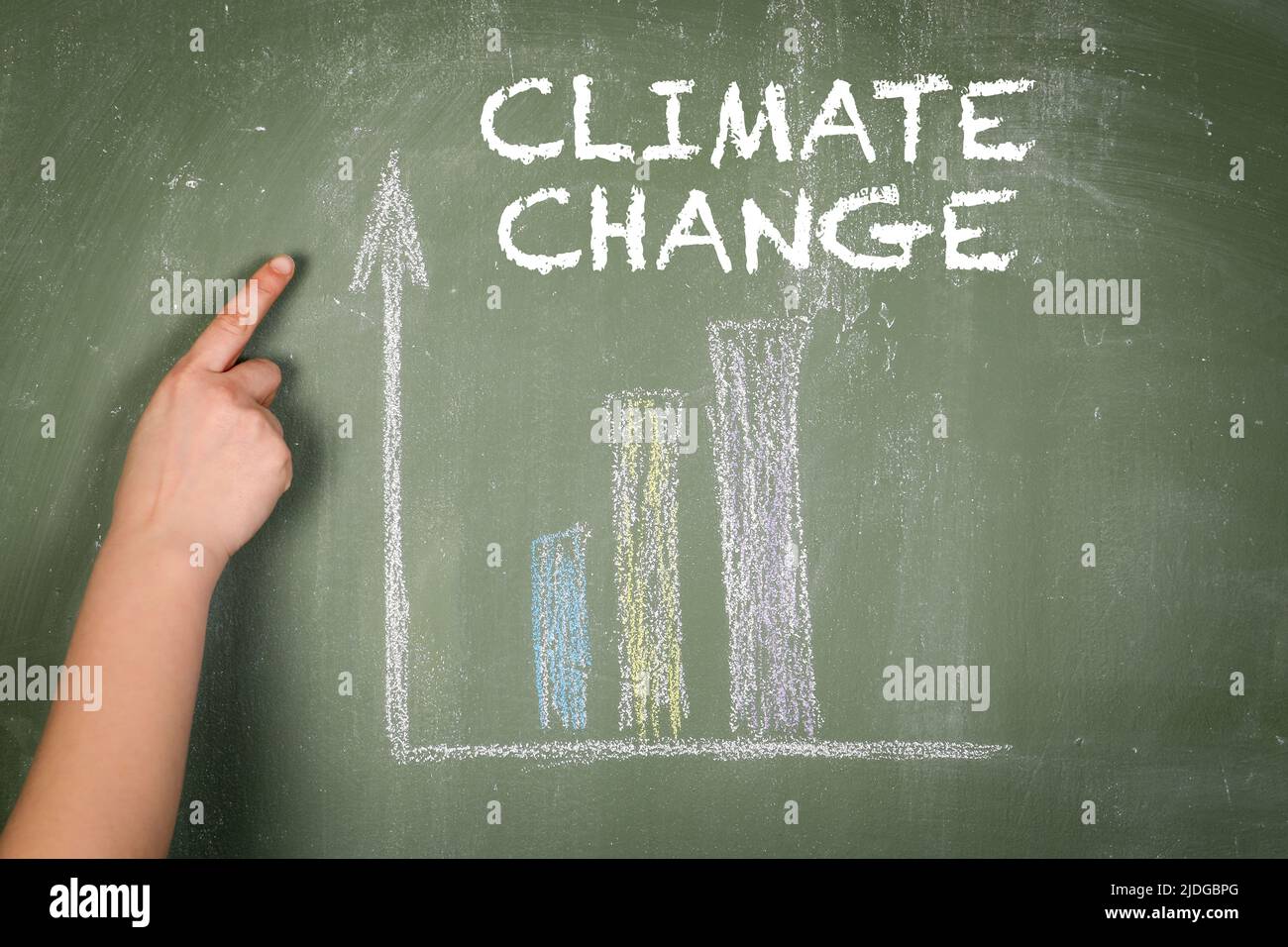 Climate Change. Ascending chart on green chalk board Stock Photo - Alamy