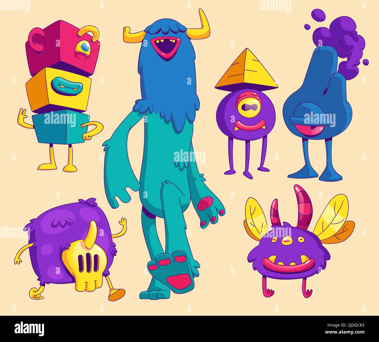 Cute monsters in trendy contemporary art style. Vector cartoon set of ...