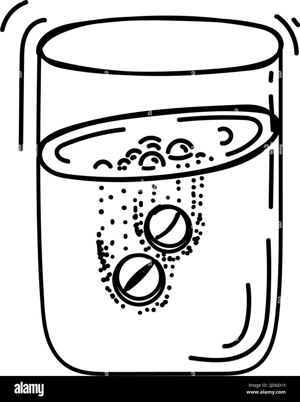A glass of dissolving tablets. Hygienic remedy, hand-drawn with ...