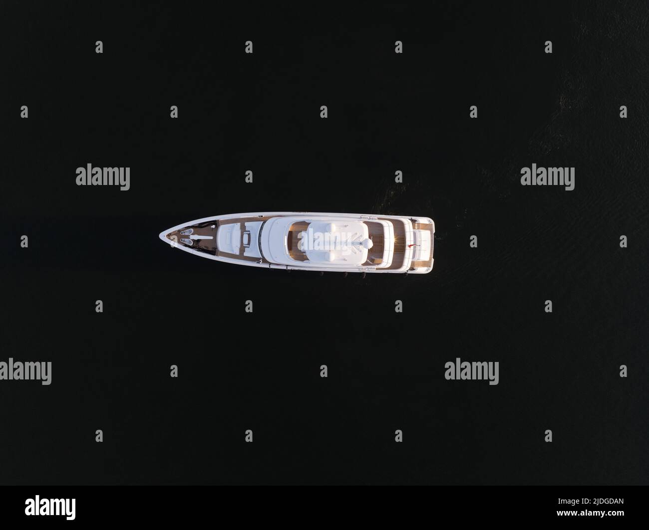 Luxury leisure motor yacht marine cruise sea ship overhead top down ...