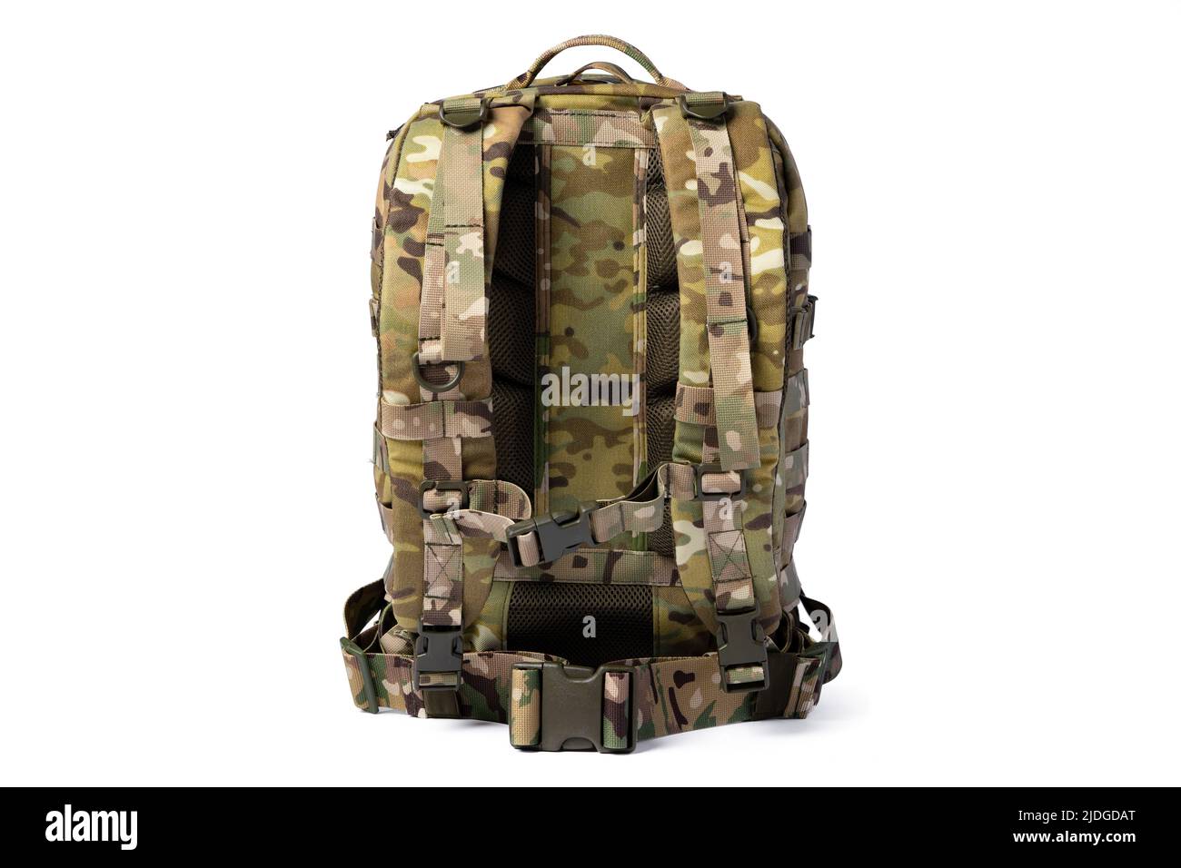 Military backpack isolated on a white background Stock Photo - Alamy