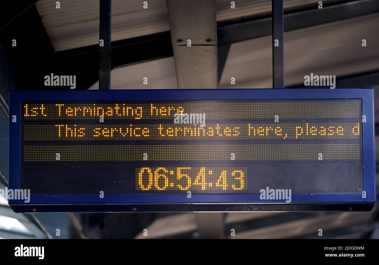 A digital sign indicating the termination of a service at Nottingham ...