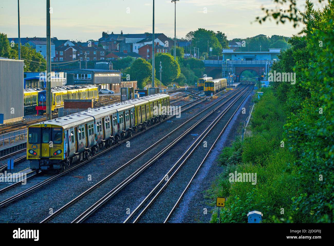 Merseyrail trains lined up on the track at Kirkdale Depot, as members ...