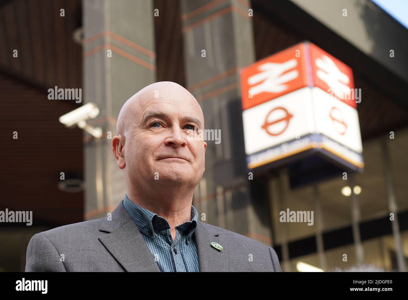 RMT general secretary Mick Lynch on a picket line outside Euston ...
