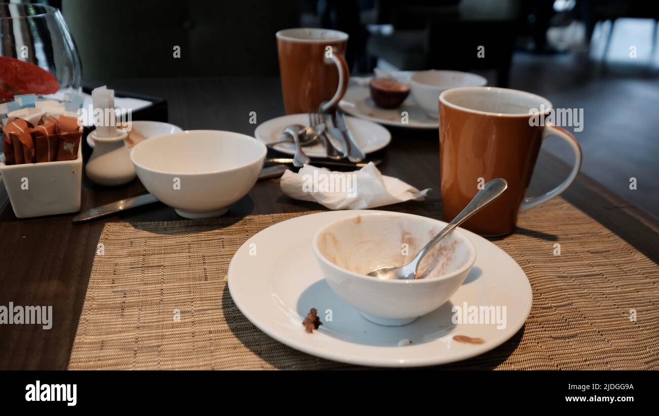 Dirty Dishes From the Breakfast Meal Stock Photo - Alamy
