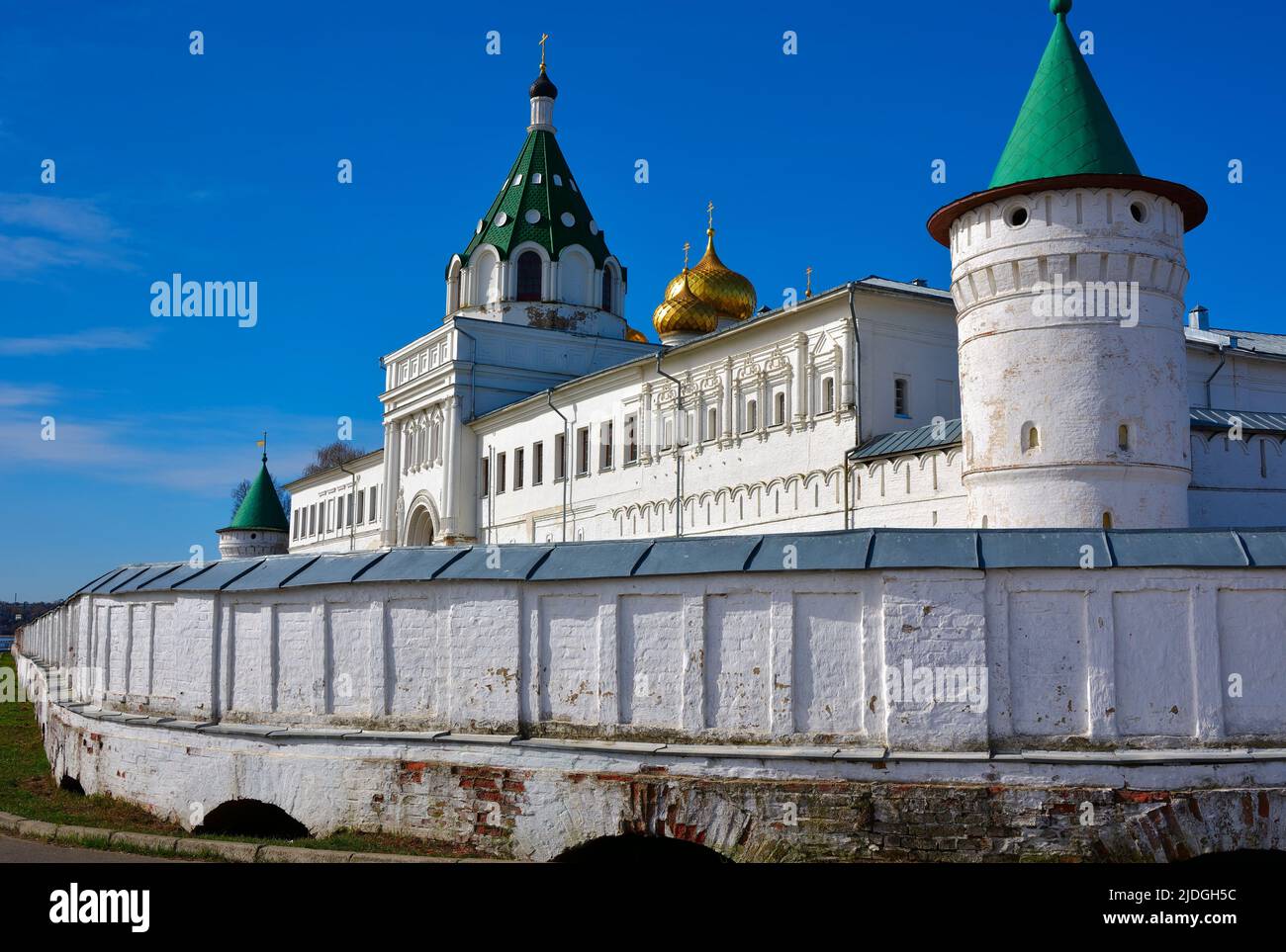 Ipatievsky Orthodox Monastery in Kostroma. The fortress wall and the ...