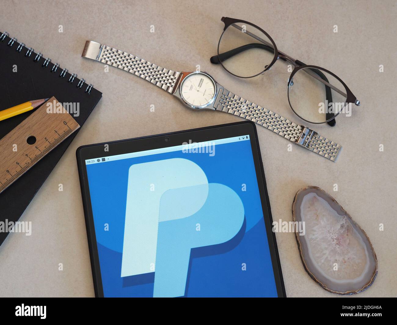 In this photo illustration PayPal Holdings, Inc. logo seen displayed on ...