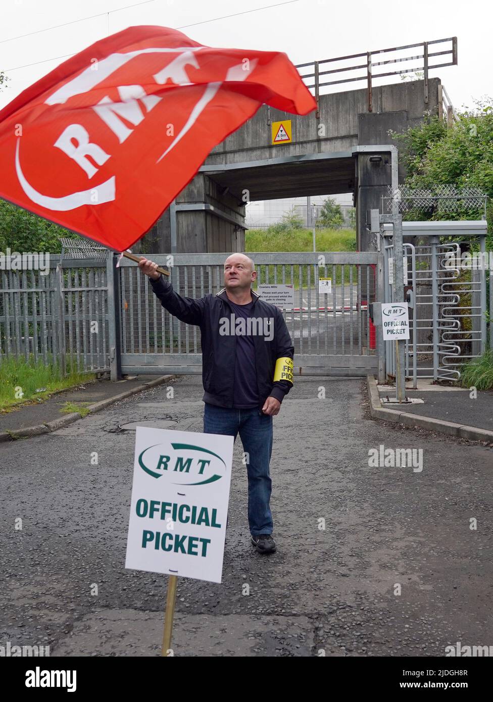 A picket line is seen outside of the Network Rail Maintenance Delivery ...