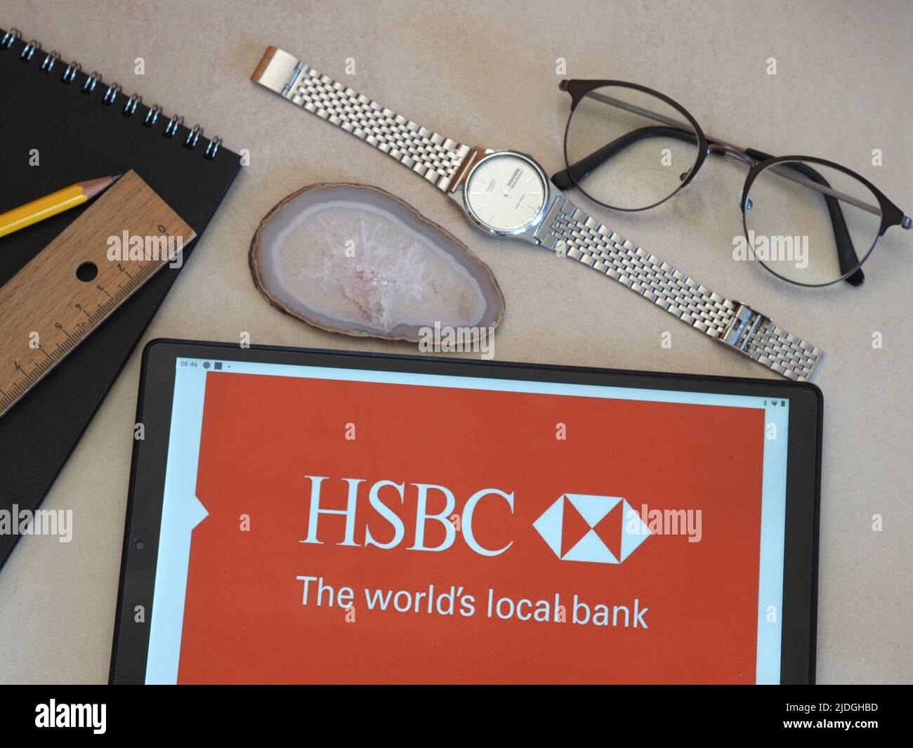 In this photo illustration HSBC Holdings plc logo seen displayed on a ...
