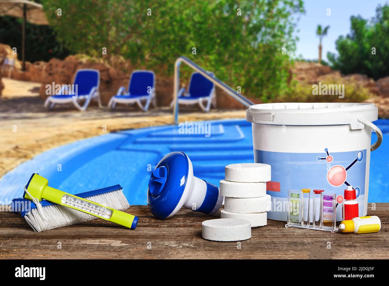 Equipment with chemical cleaning products and tools for the maintenance ...