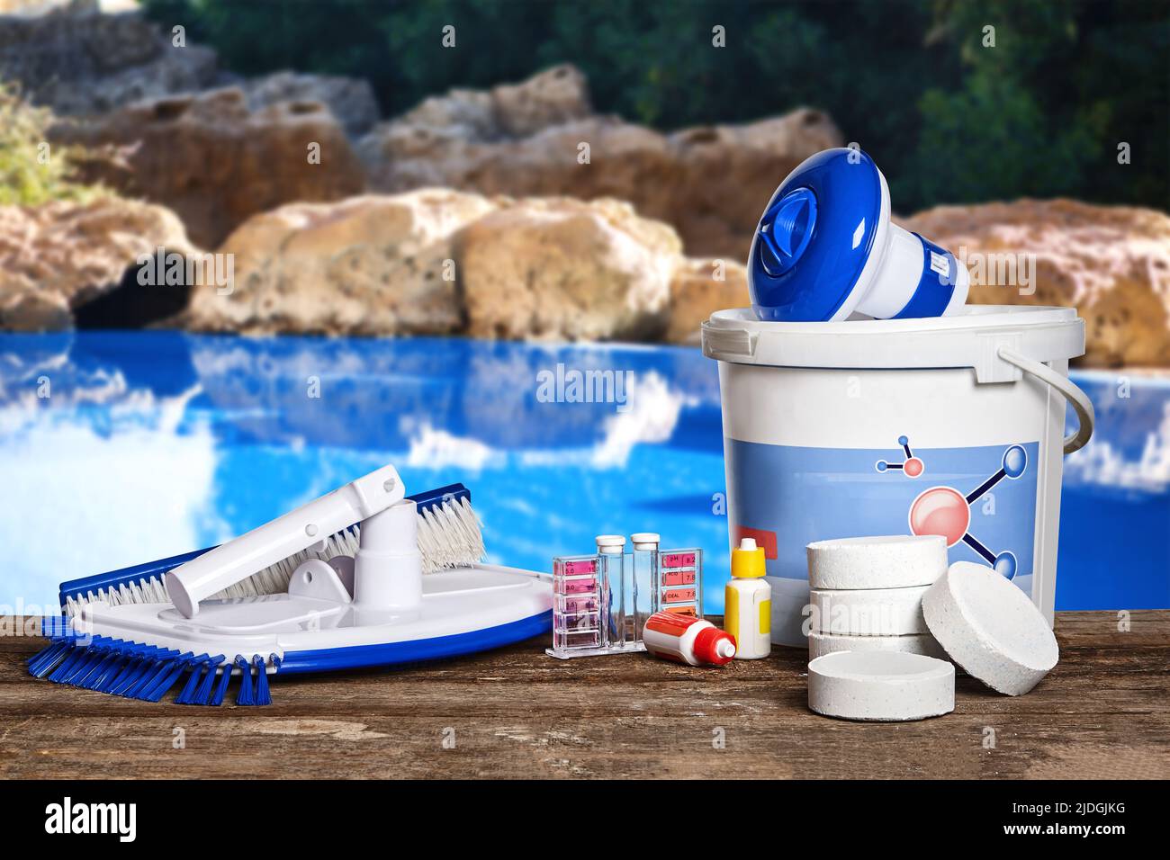 Equipment with chemical cleaning products and tools for the maintenance ...