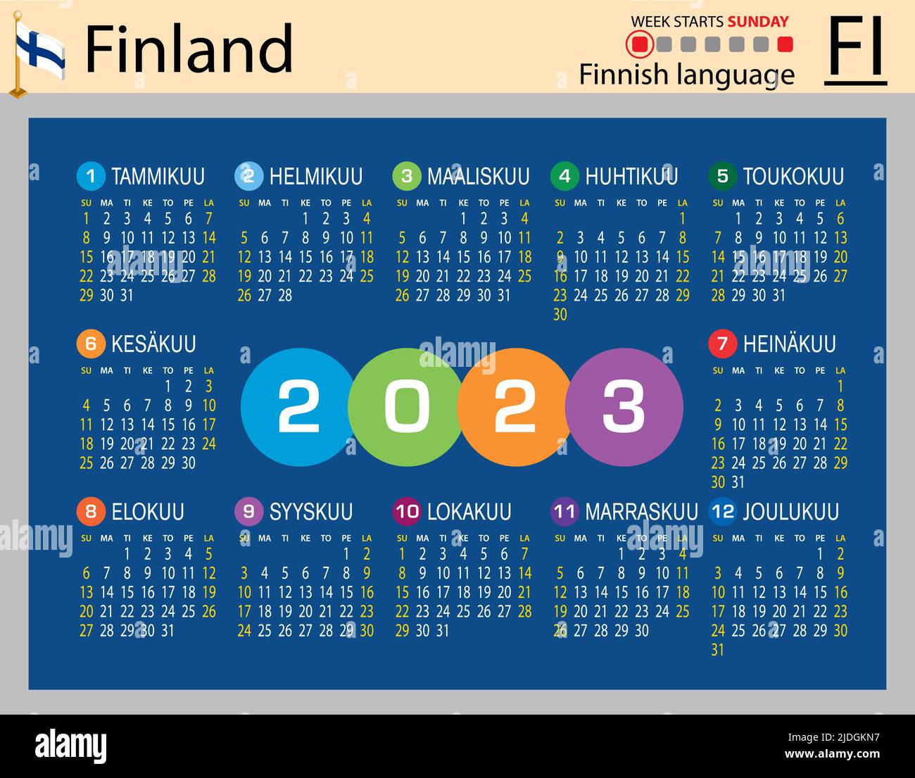 Finnish horizontal pocket calendar for 2023 (two thousand twenty three ...