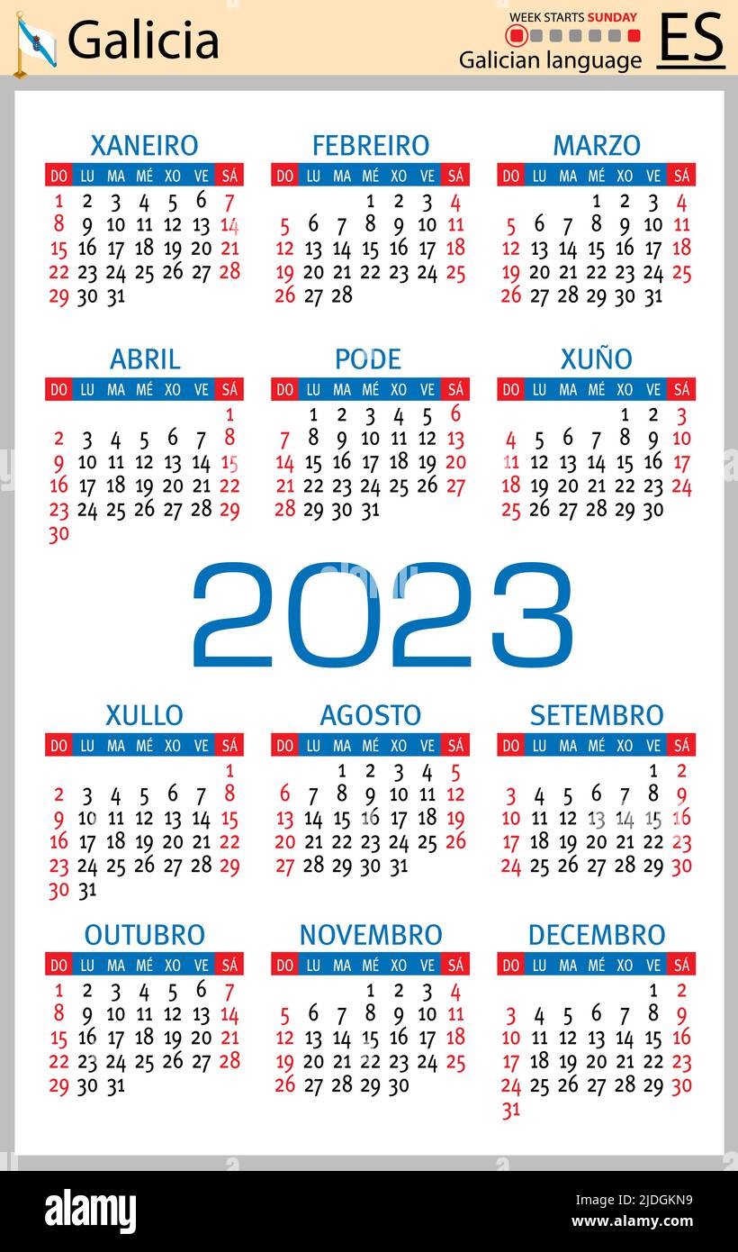 Galician vertical pocket calendar for 2023 (two thousand twenty three ...