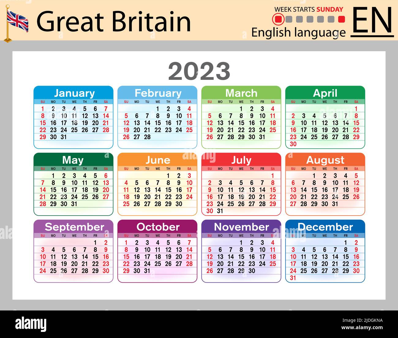 English horizontal pocket calendar for 2023 (two thousand twenty three ...