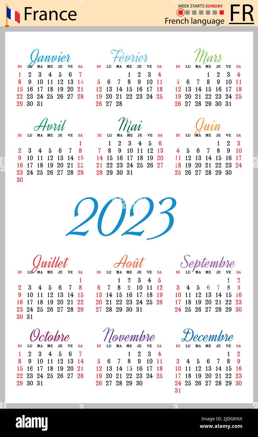 French vertical pocket calendar for 2023 (two thousand twenty three ...