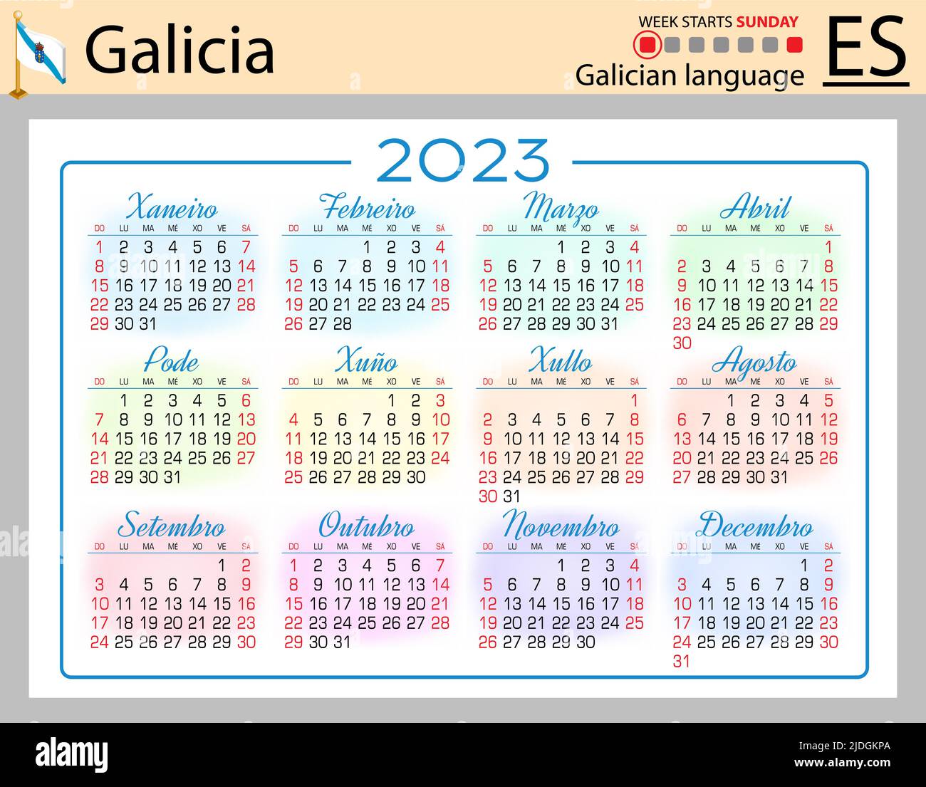 Galician horizontal pocket calendar for 2023 (two thousand twenty three ...