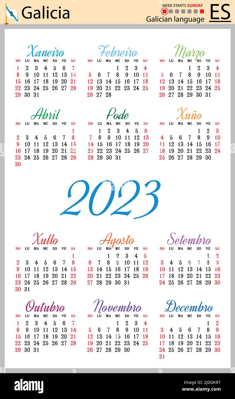 Galician vertical pocket calendar for 2023 (two thousand twenty three ...