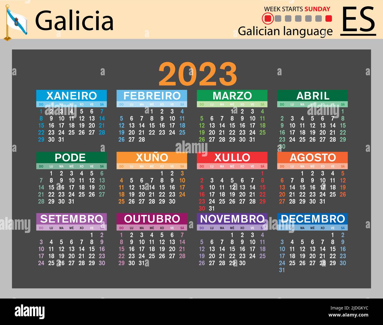 Galician horizontal pocket calendar for 2023 (two thousand twenty three ...