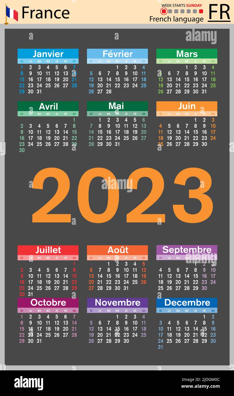 French vertical pocket calendar for 2023 (two thousand twenty three ...
