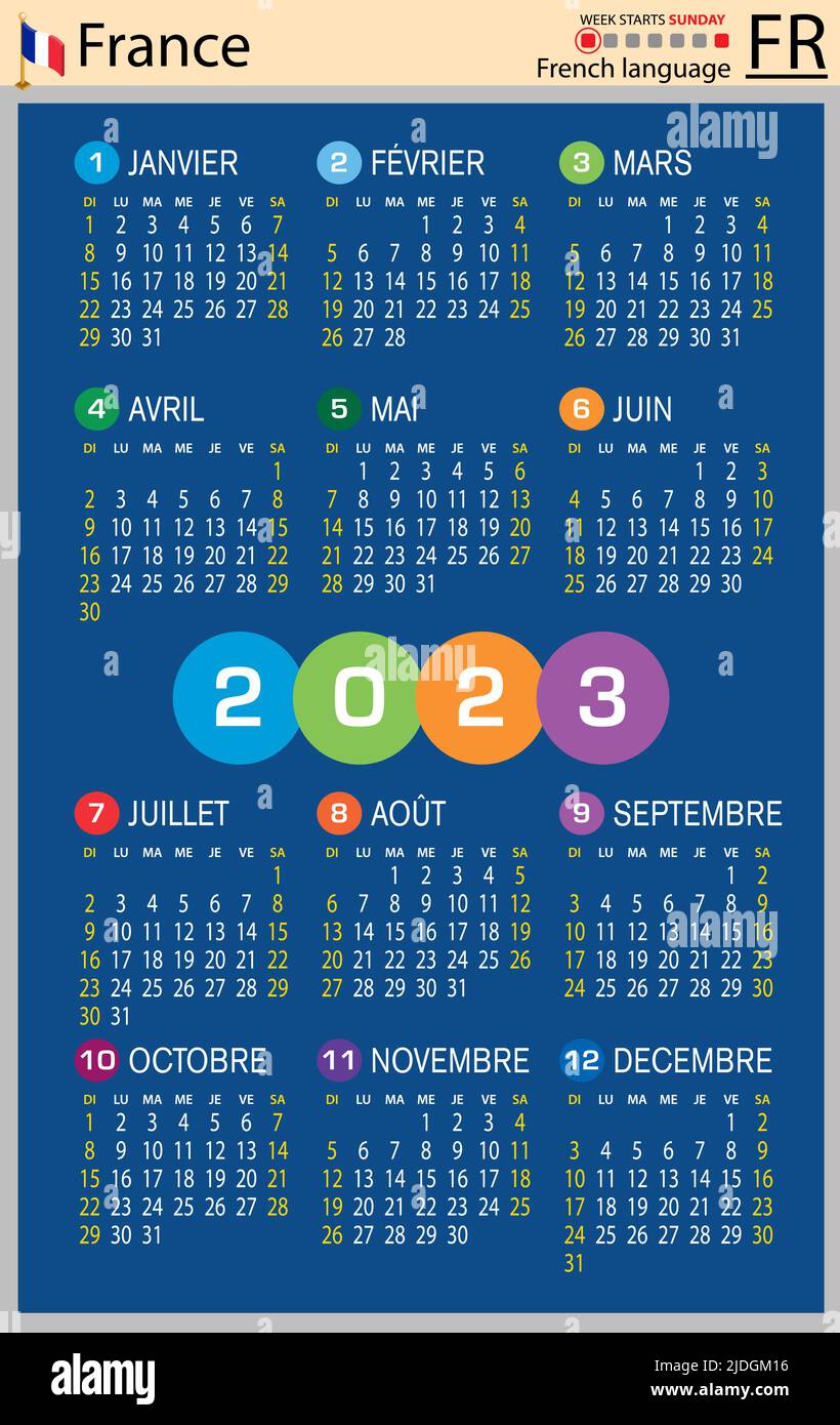 French vertical pocket calendar for 2023 (two thousand twenty three ...