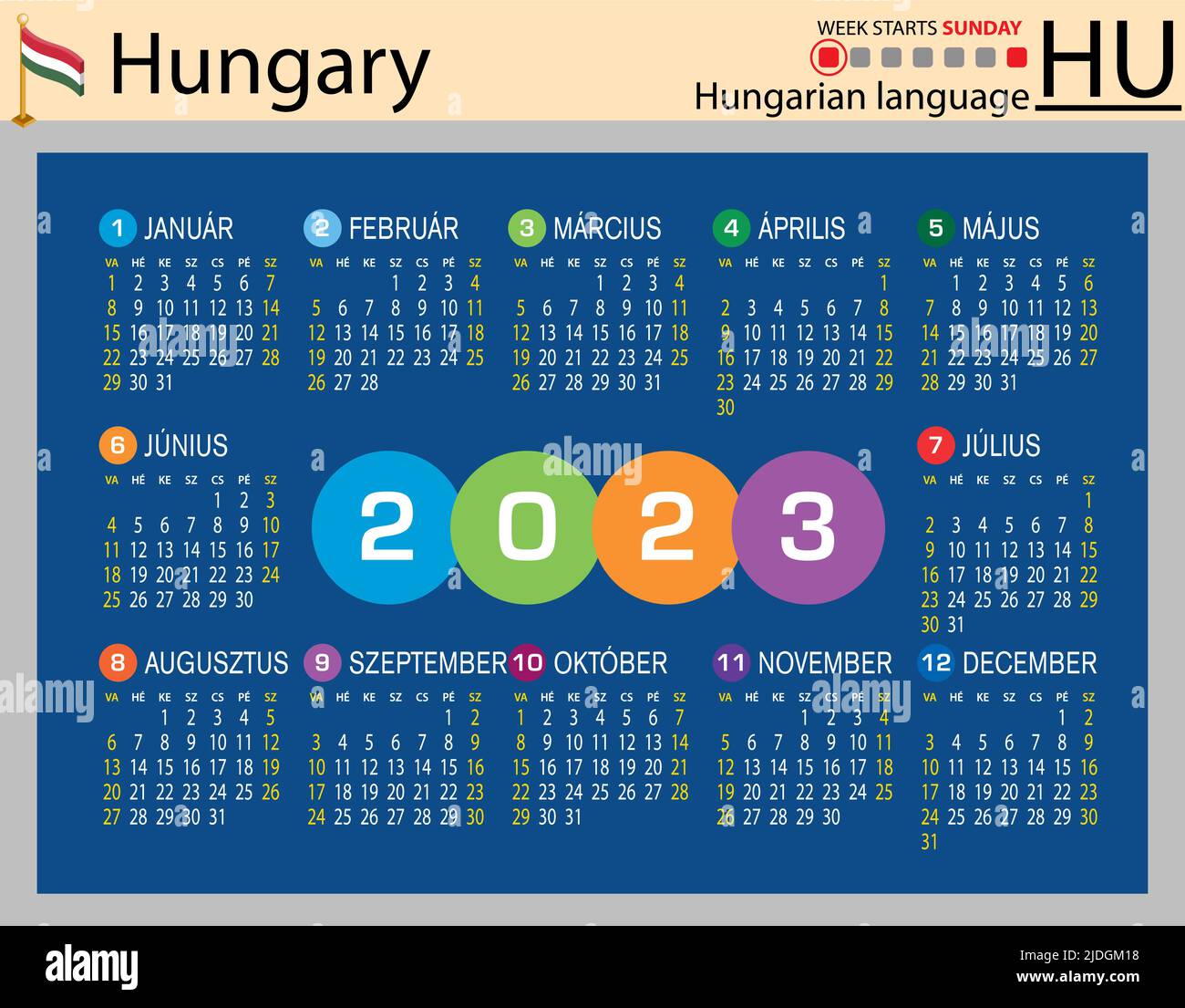 Hungarian horizontal pocket calendar for 2023 (two thousand twenty ...