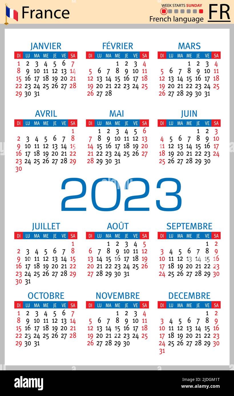 French vertical pocket calendar for 2023 (two thousand twenty three ...