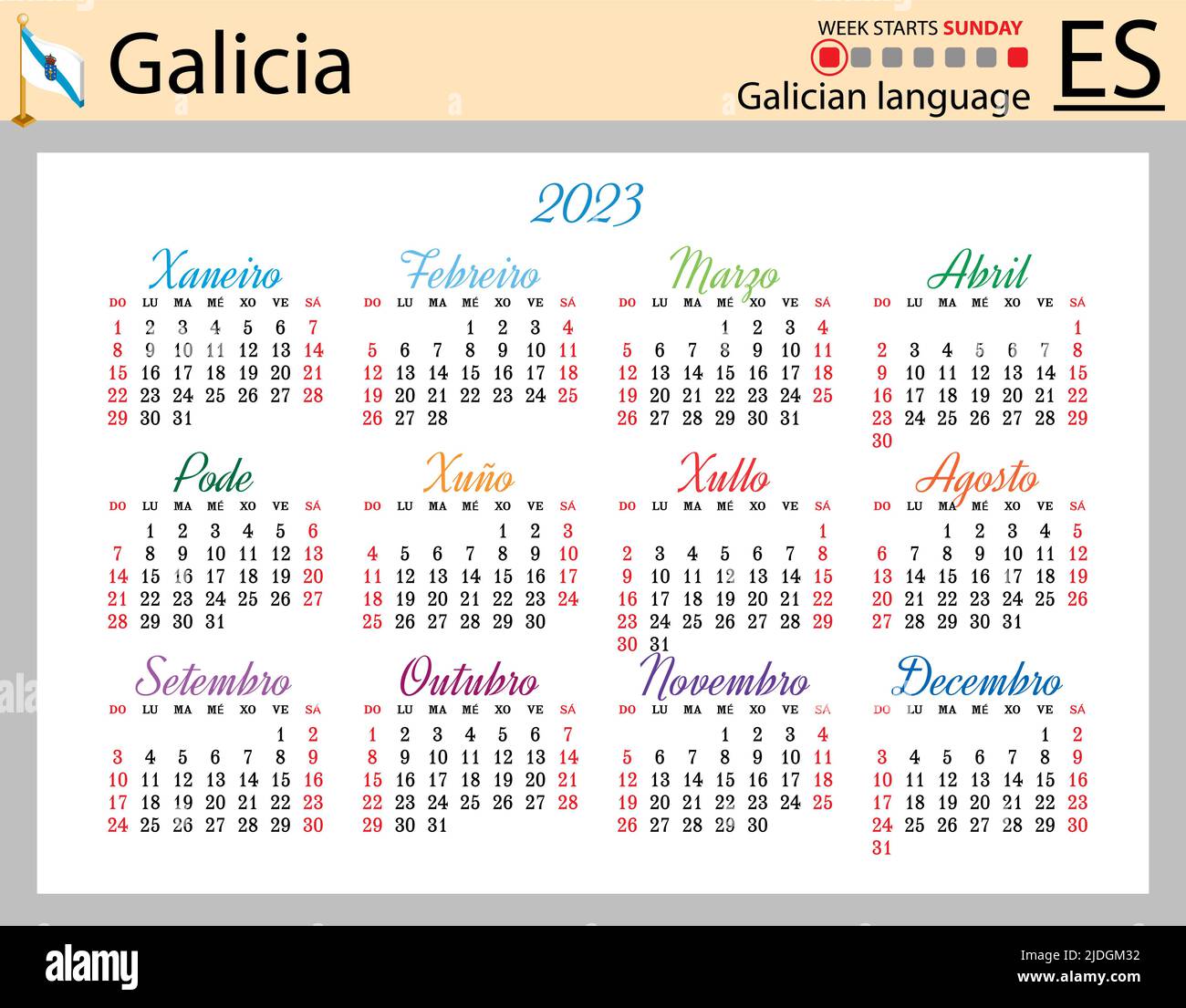 Galician horizontal pocket calendar for 2023 (two thousand twenty three ...