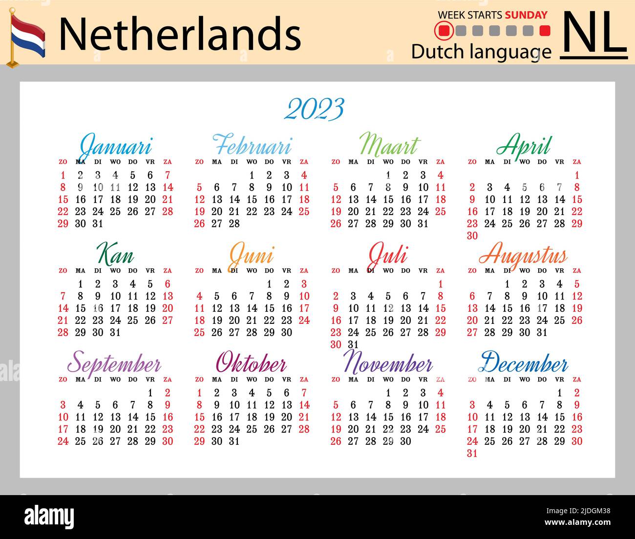 Dutch horizontal pocket calendar for 2023 (two thousand twenty three ...