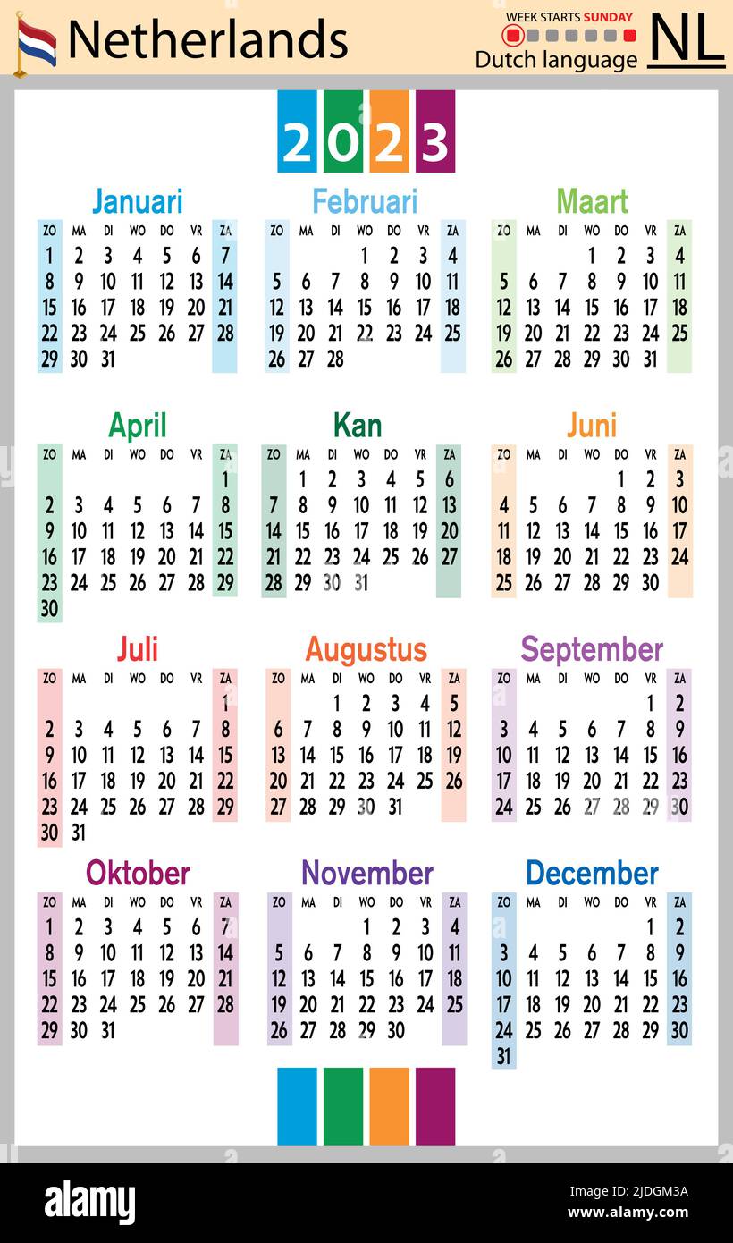 Dutch vertical pocket calendar for 2023 (two thousand twenty three ...