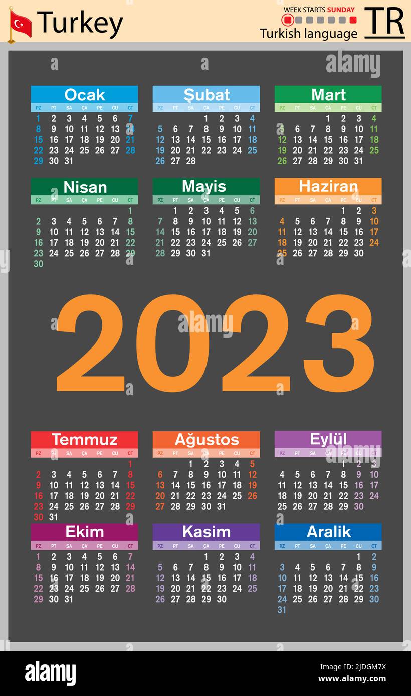 Turkish vertical pocket calendar for 2023 (two thousand twenty three ...