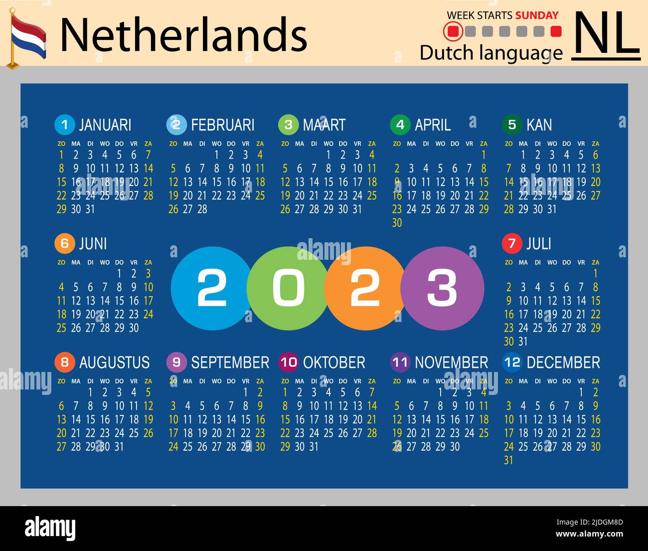 Dutch horizontal pocket calendar for 2023 (two thousand twenty three ...
