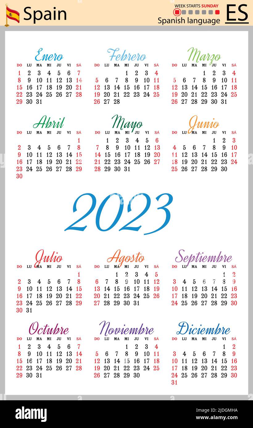 Spanish vertical pocket calendar for 2023 (two thousand twenty three ...