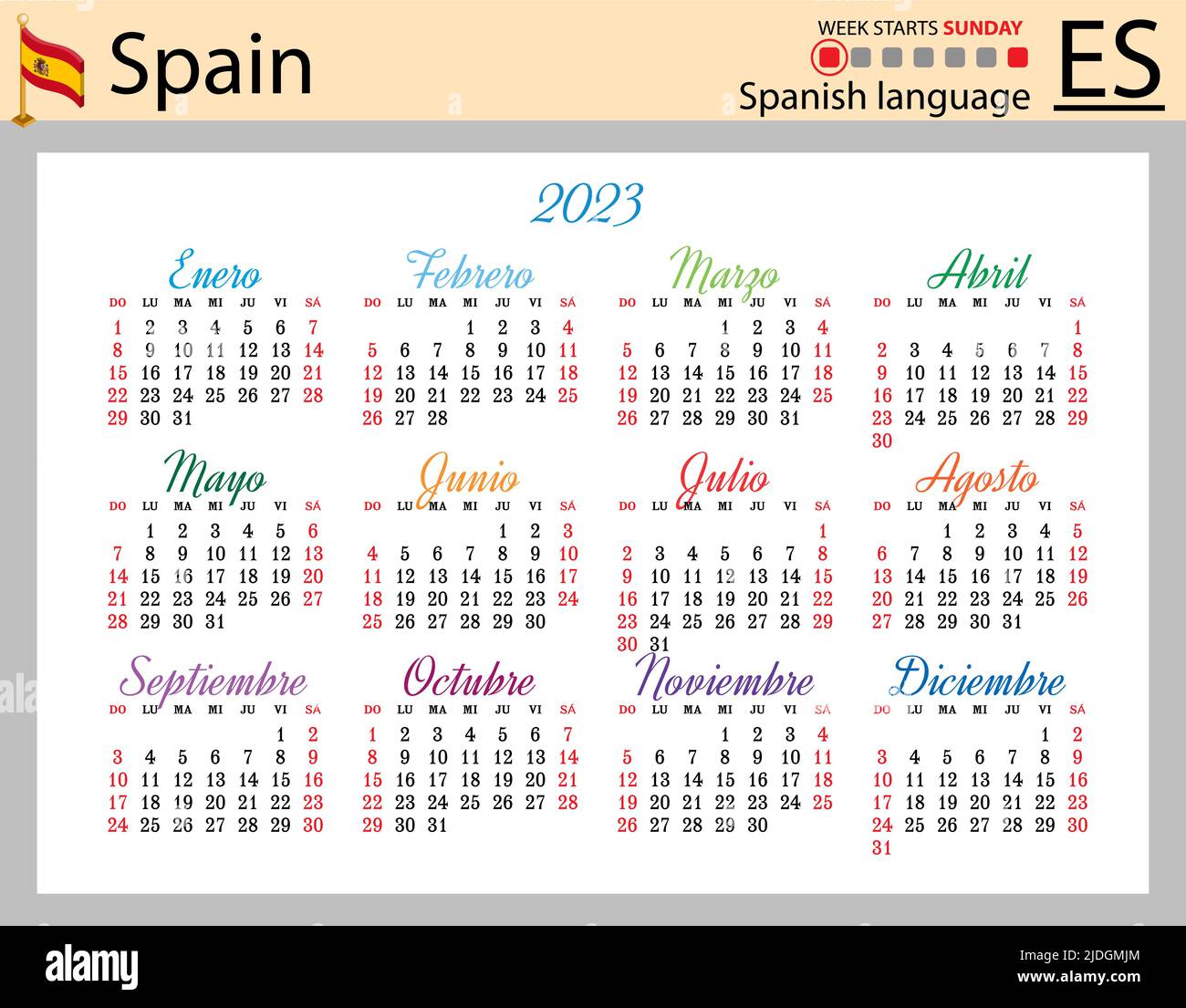 Spanish horizontal pocket calendar for 2023 (two thousand twenty three ...