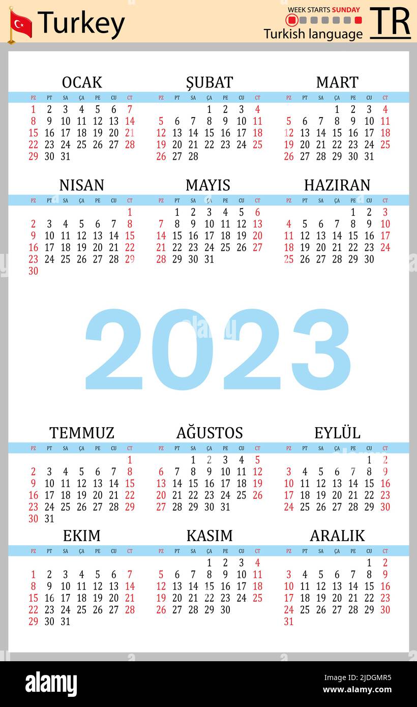 Turkish vertical pocket calendar for 2023 (two thousand twenty three ...