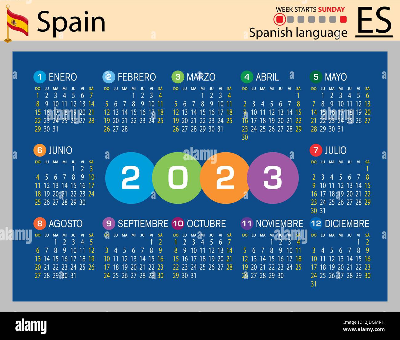 Spanish horizontal pocket calendar for 2023 (two thousand twenty three ...