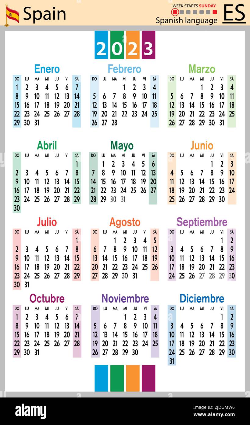 Spanish vertical pocket calendar for 2023 (two thousand twenty three ...