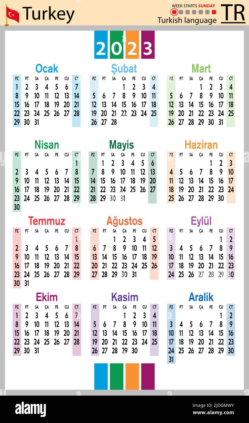 Turkish vertical pocket calendar for 2023 (two thousand twenty three ...
