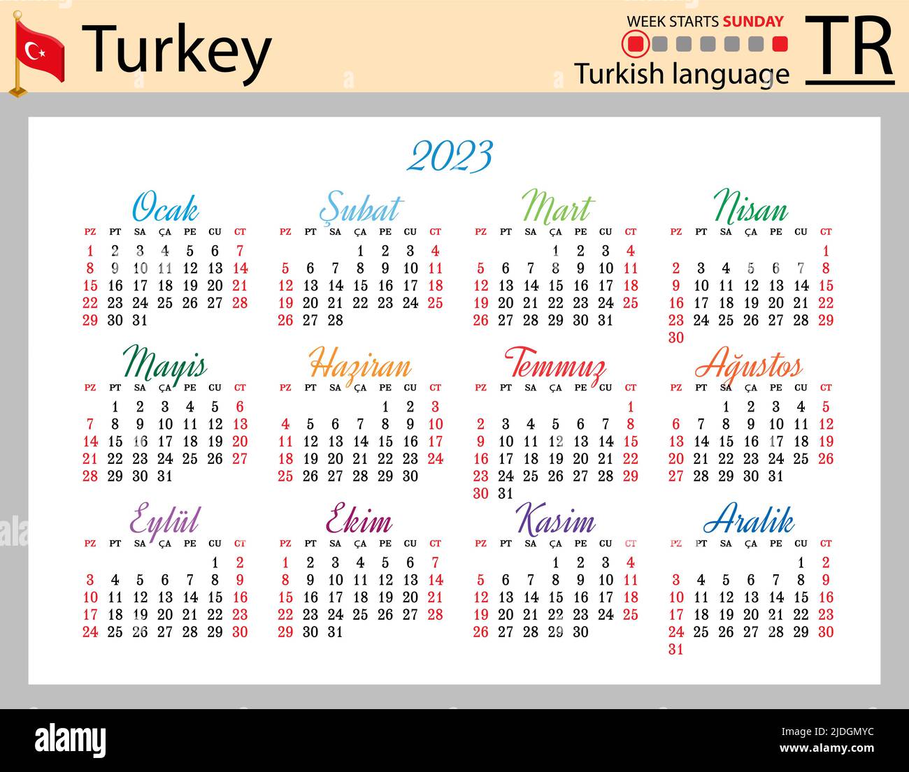 Turkish horizontal pocket calendar for 2023 (two thousand twenty three ...