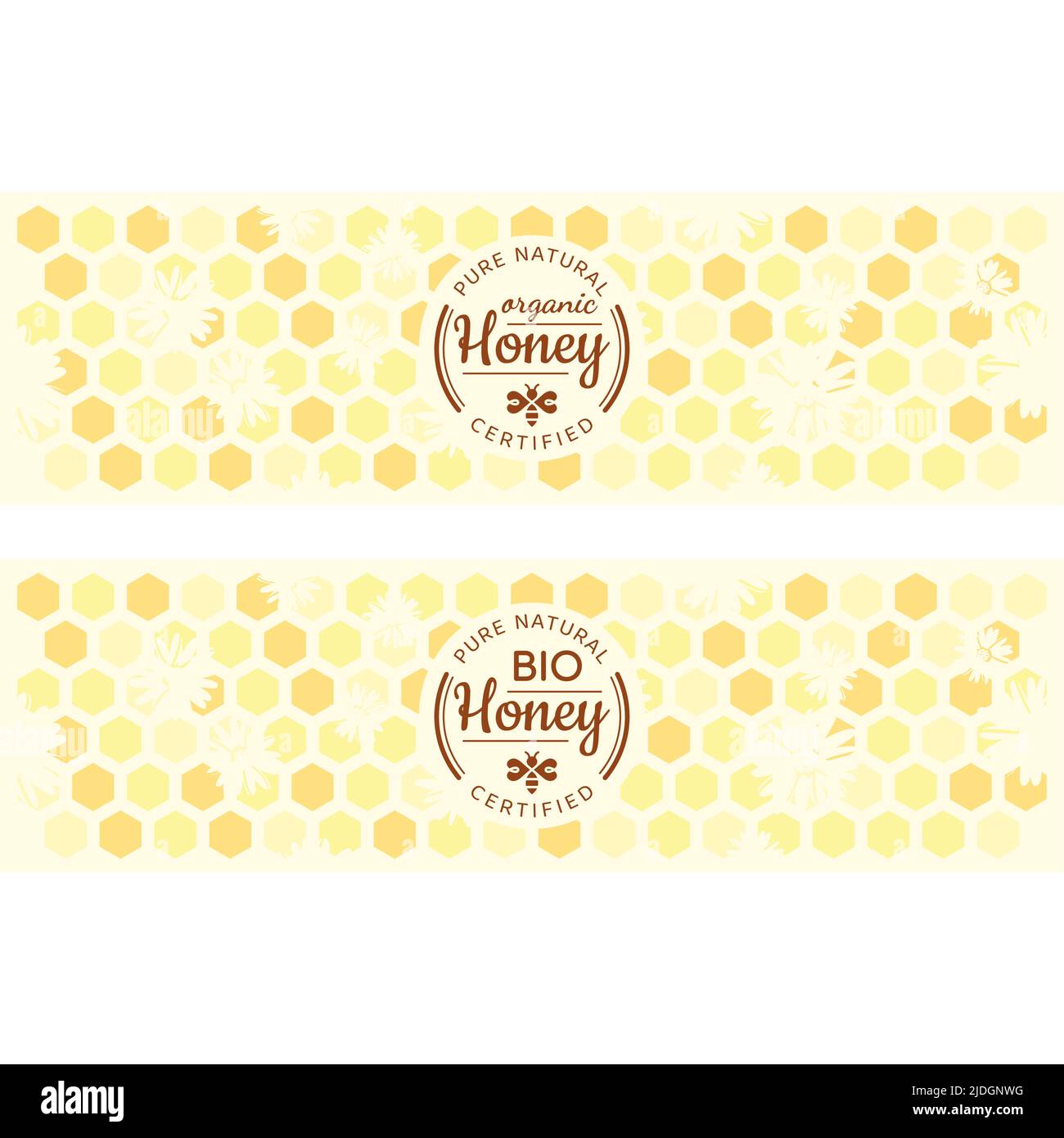 Colorful honey vector label with honeycomb. Bio, organic, natural honey ...