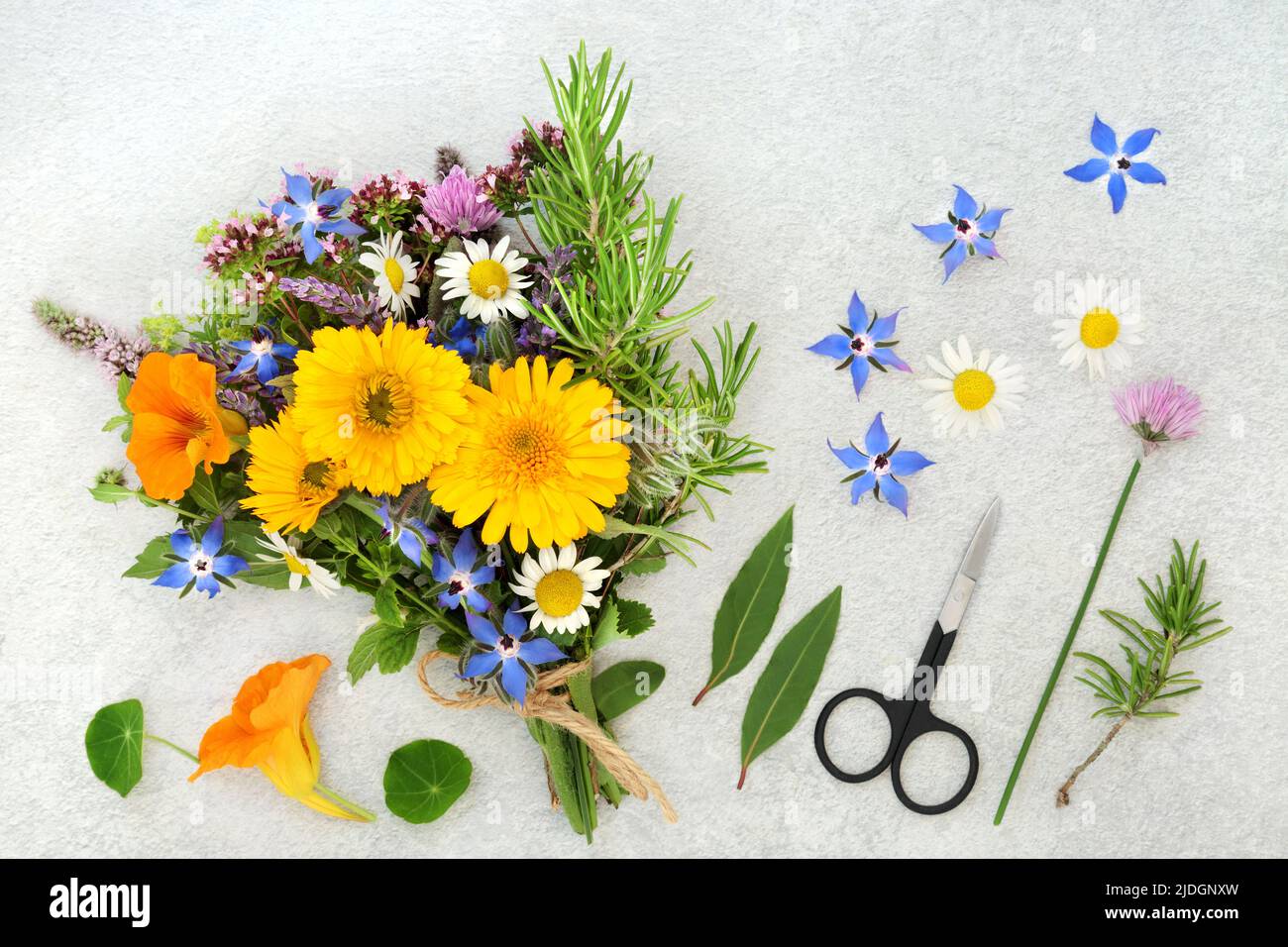 Preparing herbs and flowers for alternative herbal plant medicine, food ...