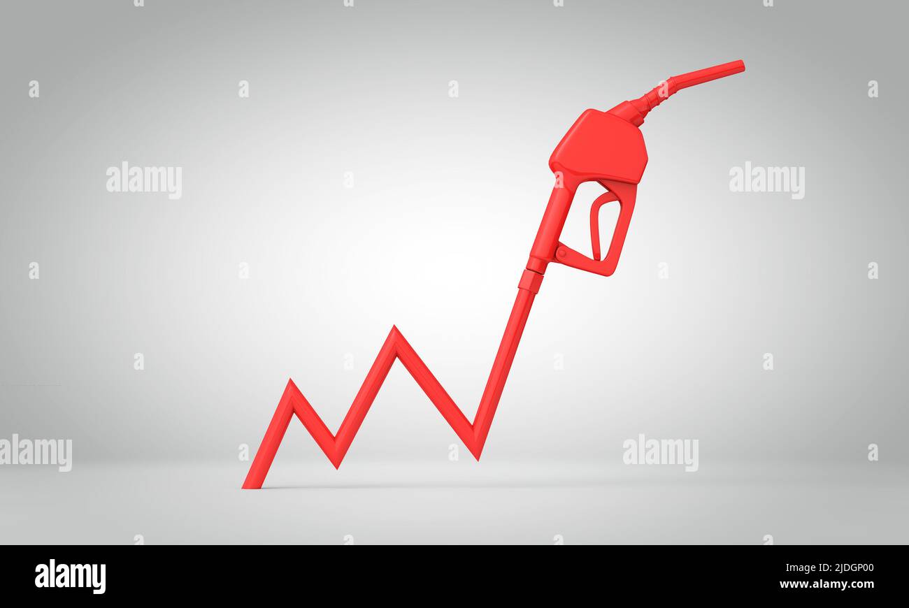 Rising fuel costs. Petrol pump rising chart. 3D Rendering Stock Photo ...